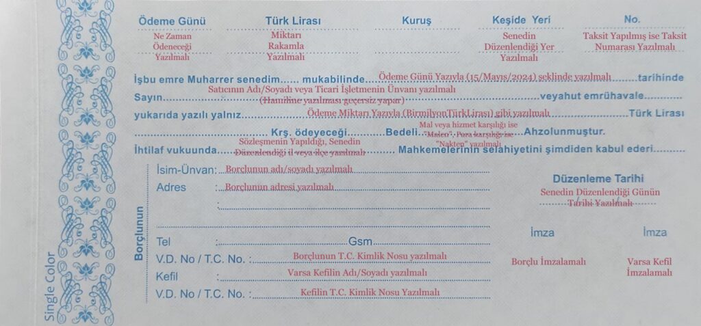 Tüketici işlemlerinde senet örneği - İzmir Avukat